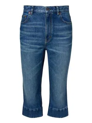 Chloé Leather-trimmed Capri Jeans - Blue