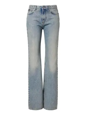 Dolce & Gabbana Leather-trimmed Straight Leg Jeans - Blue