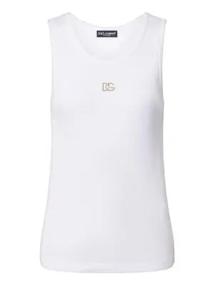 Dolce & Gabbana Dg Embellished Ribbed-knit Tank Top - White