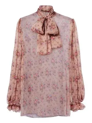 Dolce & Gabbana Floral Silk Tie-neck Blouse - Pink