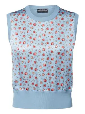 Dolce & Gabbana Floral Silk Sweater Vest - Blue