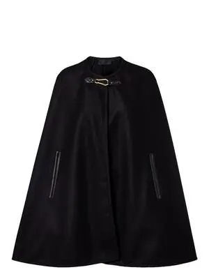 NILI LOTAN Arianna Leather-trimmed Wool-blend Cape - Black