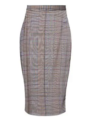 THE FRANKIE SHOP Aurora Plaid Mesh Midi Skirt - Beige