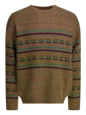 BEAMS Striped Crew-neck Sweater - Brown