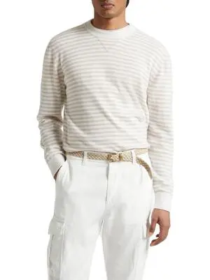 Eleventy Striped Cashmere Crewneck Sweater - 01-02 White/beige