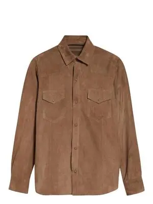 Eleventy Suede Snap-up Western Shirt - 05 Brown