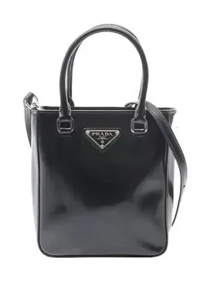 Prada 2000s Leather Logo-plaque Tote Bag - Black