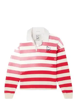 MOTHER The Boxy Match Appliquéd Striped Cotton-jersey Polo Shirt - Red