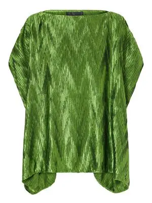DIMA AYAD Metallic Plissé-satin Blouse - Green