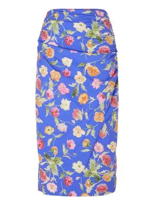 Carolina Herrera Floral-print Cotton-blend Midi Skirt - Blue