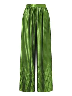 DIMA AYAD Metallic Plissé-satin Wide-leg Pants - Green