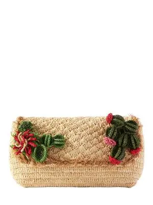 ANYA HINDMARCH Embellished Raffia Clutch - Neutrals
