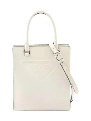 Prada 2010s Embossed Logo Leather Tote Bag - Neutrals