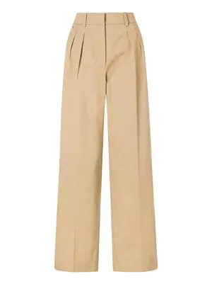 MONCLER Appliquéd Pleated Cotton-Twill Wide-Leg Pants