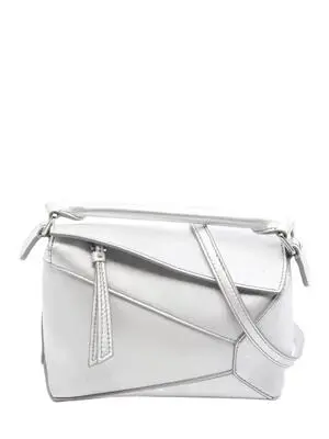 Loewe Mini Puzzle Leather Handbag - Silver