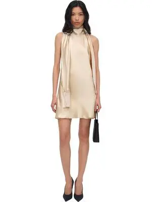 REFORMATION Silk Dress With Fringe Scarf - Ivory