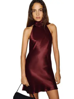 REFORMATION Silk Dress With Fringe Scarf Red