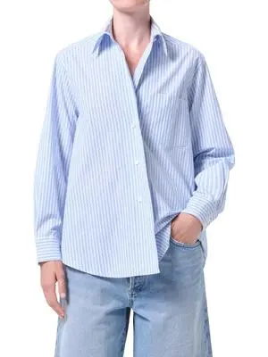 AGOLDE Aris Stripe Button-up Shirt - Banks Stripe Blue