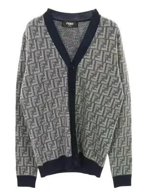 Fendi Ff Logo V-neck Cardigan - Grey