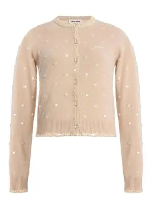 Miu Miu Embellished Cashmere Cardigan - Neutral