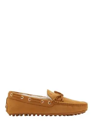 TOD'S Shearling Lined Nubuck Moccasins - Tan