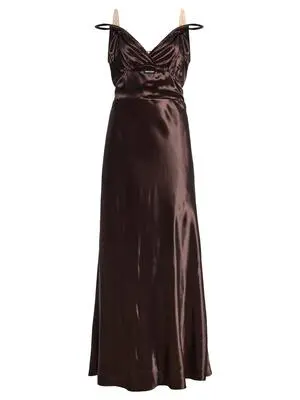 Miu Miu Strap-detailed Satin Maxi Dress - Brown