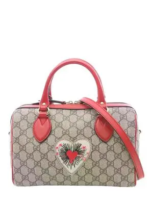 Gucci 2016-2026 Gg Supreme Heart Tattoo Boston Satchel - Brown