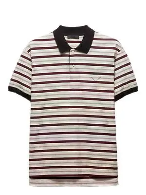 Prada Striped Short-sleeve Polo Shirt - Neutrals