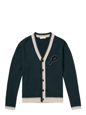 Mr P. Golf Logo-appliquéd Striped Merino Wool Cardigan - Dark Green