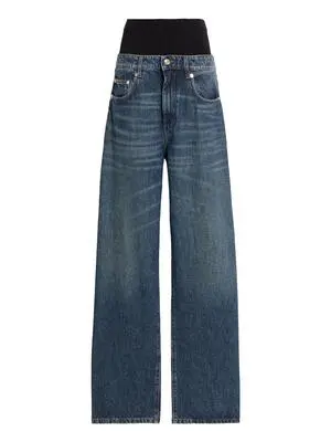 Sportmax Knit-paneled High-rise Straight-leg Jeans - Dark Denim