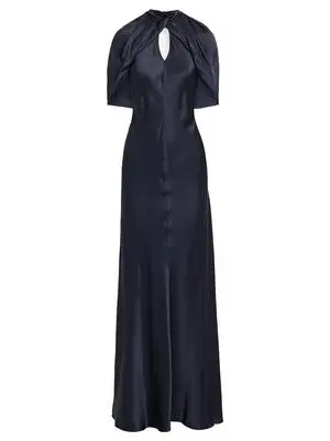 Alberta Ferretti Cape-effect Cutout Satin-crepe Gown - Navy