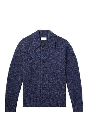 Mr P. Merino Wool-blend Bouclé Cardigan - Navy