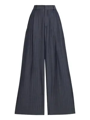 Etro Striped Wool-jacquard Wide-leg Pants - Midnight Blue