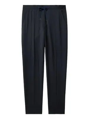 Mr P. Tapered Wool-twill Drawstring Trousers - Midnight Blue