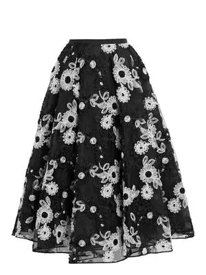 GIAMBATTISTA VALLI Embroidered Floral Tulle Midi Skirt