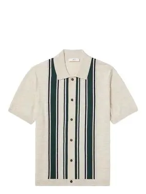 Mr P. Golf Striped Merino Wool Polo Shirt - Ecru