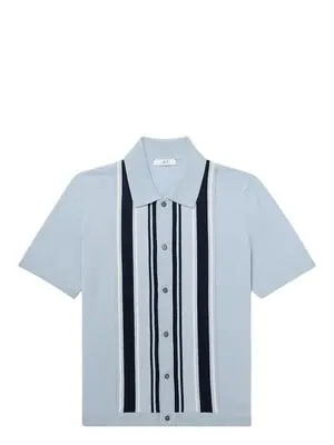Mr P. Golf Striped Merino Wool Polo Shirt - Light Blue