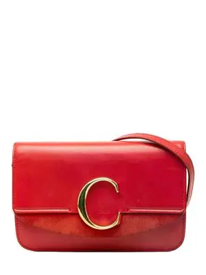 FERRAGAMO 2019 Small Calfskin And Suede C Clutch With Chain - Red
