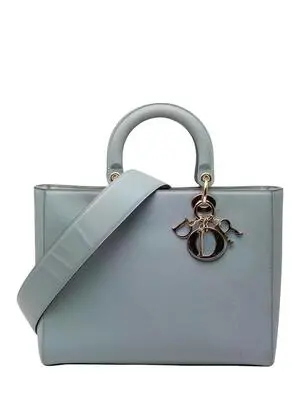 Dior 2018 Large Grained Calfskin Lady Satchel - Blue