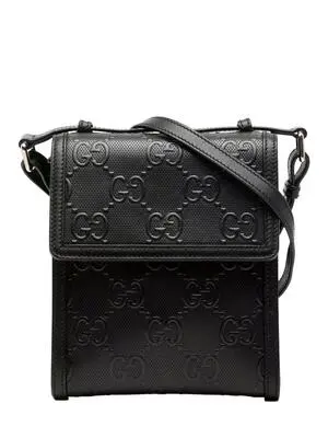 Gucci Gg Embossed Leather Flap Crossbody Bag - Black