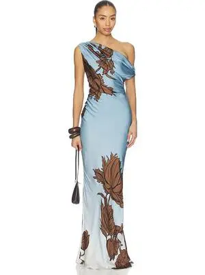 Rococo Sand One Shoulder Maxi Dress - Blue