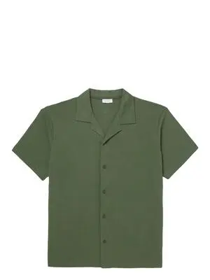 Sunspel Slim-fit Camp-collar Supima Cotton-mesh Shirt - Green