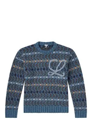 Loewe Logo-intarsia Wool-blend Sweater - Blue