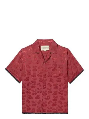 Valentino Garavani Cherryfic Camp-collar Crochet-trimmed Jacquard Shirt - Red