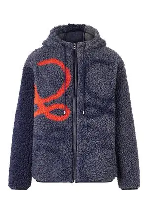 Loewe Leather-trimmed Fleece-jacquard Hooded Jacket - Blue
