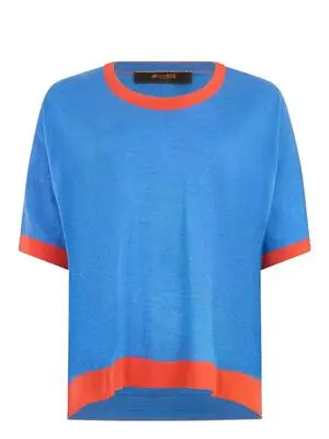 MOORER Contrast-trim T-shirt - Blue