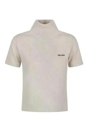 Miu Miu Cashmere Short Sleeve Turtleneck Sweater - Neutrals