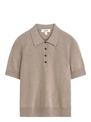 Cos Shrunken Wool-Blend Polo Shirt Beige