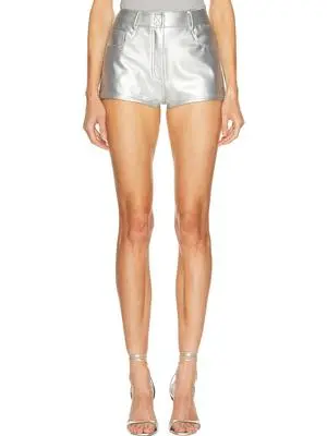 Norma Kamali High Waist Jean Short - Silver