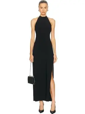 Norma Kamali Halter Side Slit Long Dress - Black
